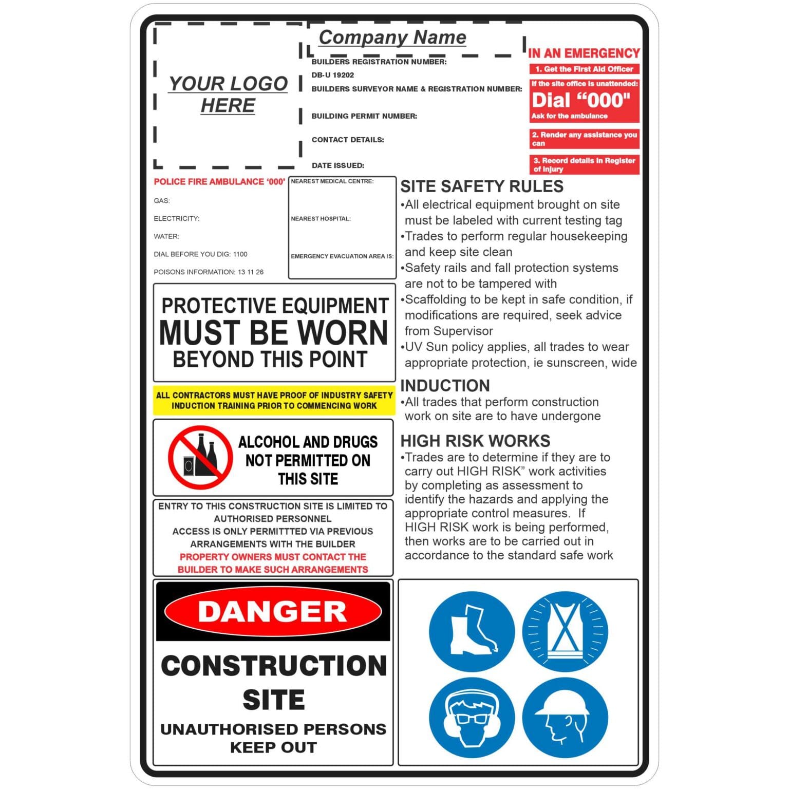 Construction Site Combination Sign (site Rules) - Discount Safety Signs ...